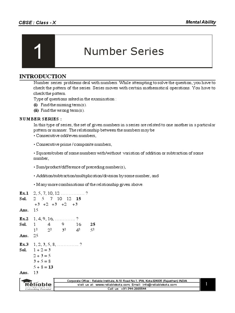 MAT - Series Completion (Number Series, Alphabet Series and Letter ...
