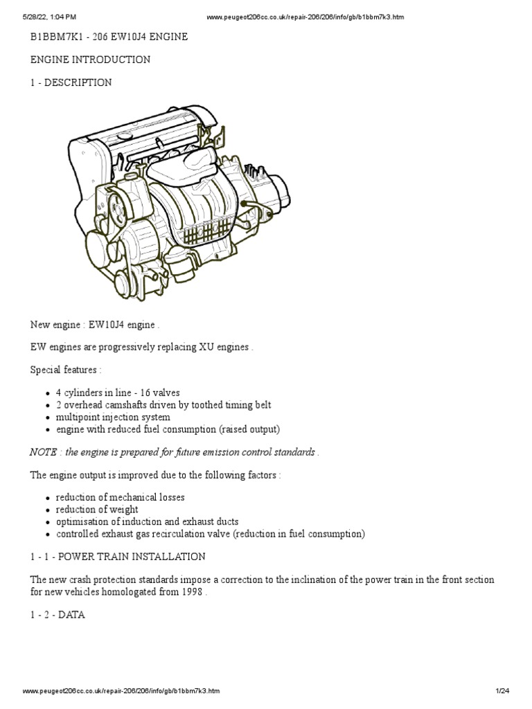 Peugeot Ew10 Engines Specs. b1bbm7k3 | PDF | Piston | Throttle
