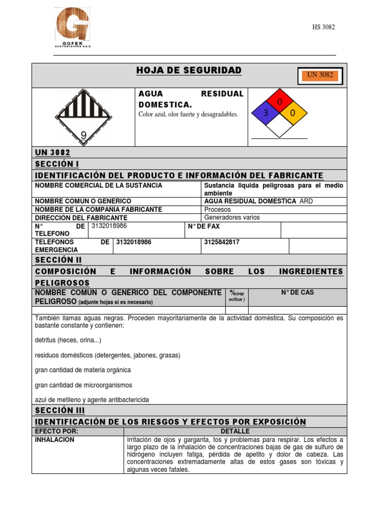 Hoja - de - Seguridad 3082 | PDF | Agua | Solubilidad