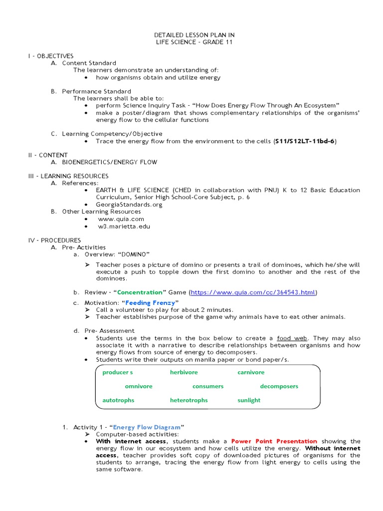 Lesson Plan Life Science | PDF | Food Web | Environmental Science