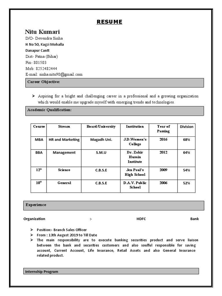 CV Nitu | PDF | Career & Growth