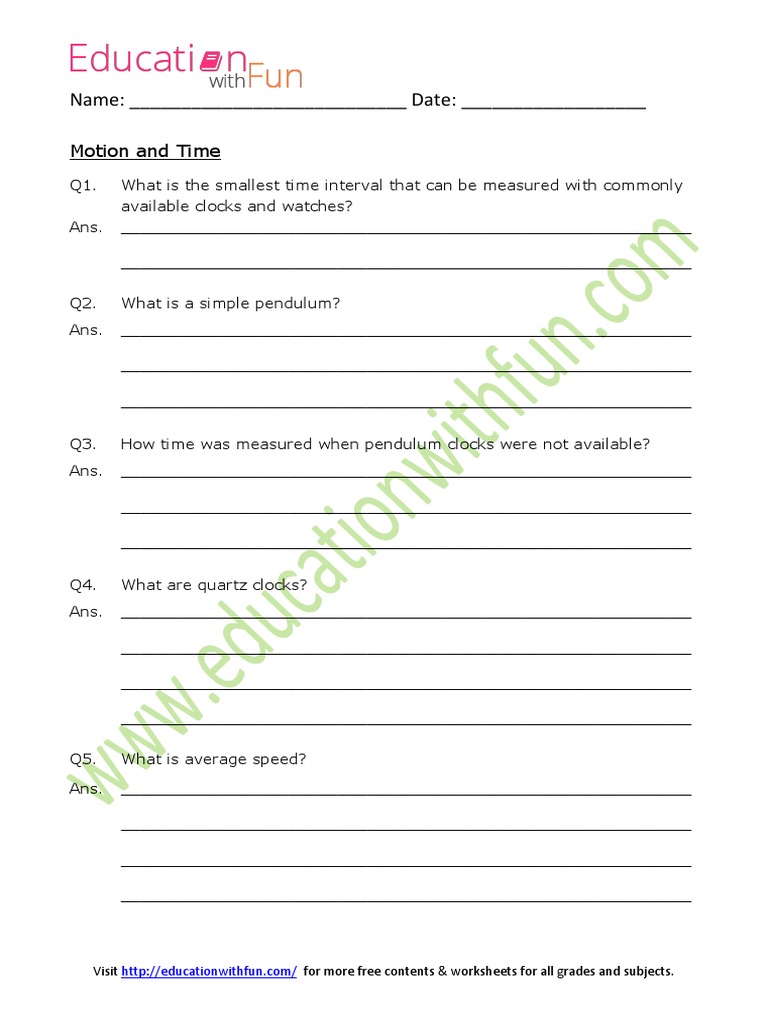 Motion and Time Worksheet 3 | PDF | Clock | Pendulum