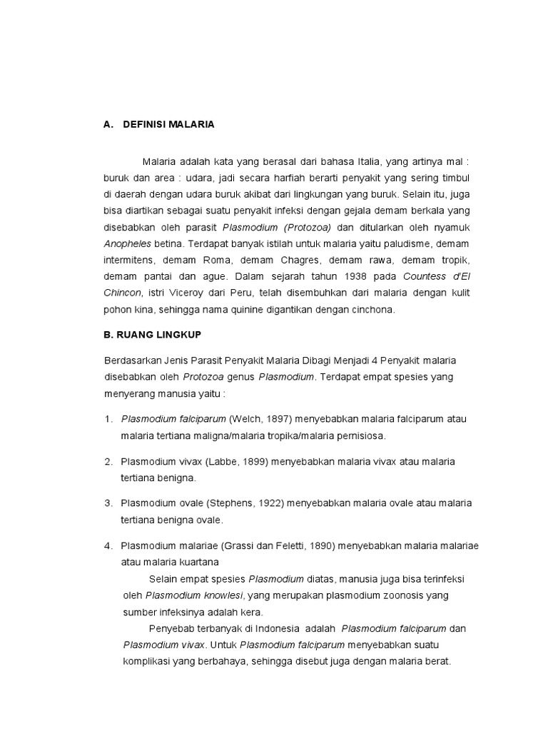 Malaria: Definisi, Jenis, dan Siklus Hidup | PDF