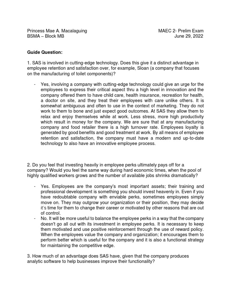 Macalaguing - MAEC 2 Prelim Exam | PDF | Employment | Employee Retention