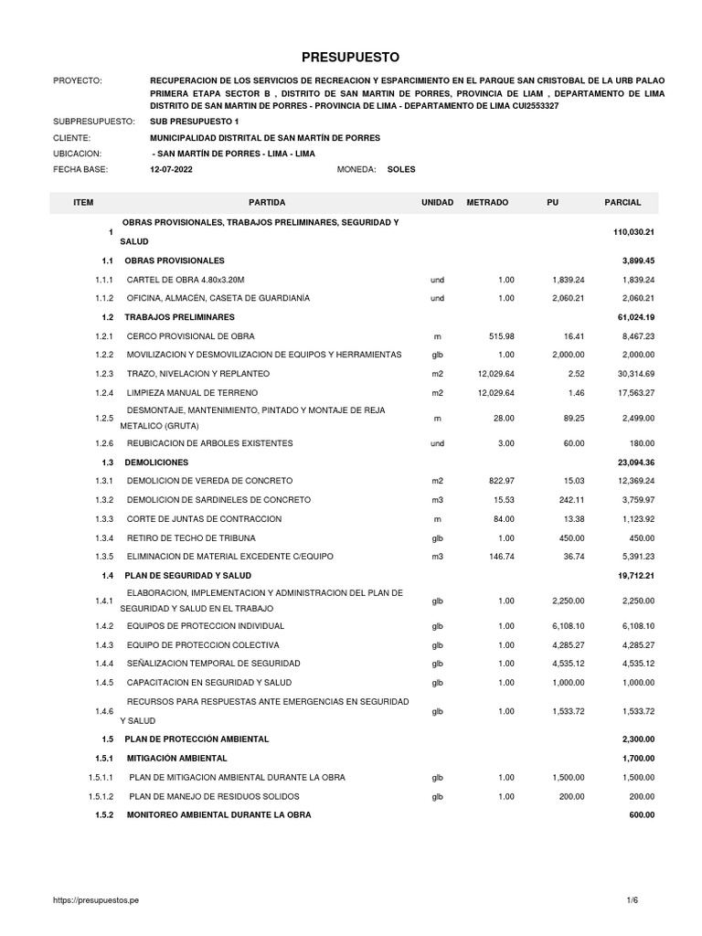 Presupuesto | PDF | Ingeniero civil | Ingeniería de Edificación