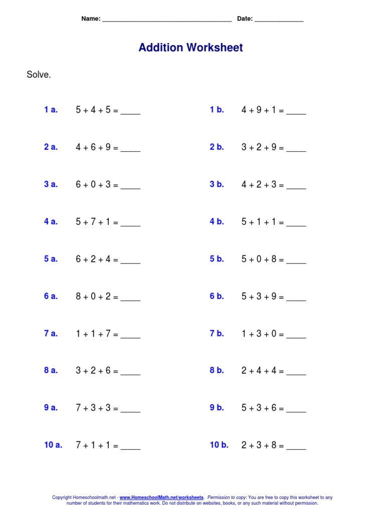 Addition Worksheet: Name: - Date | Download Free PDF | Civil Law ...