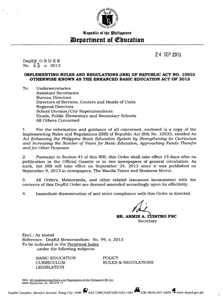 DepEd Memo No.43, S. 2013 | PDF