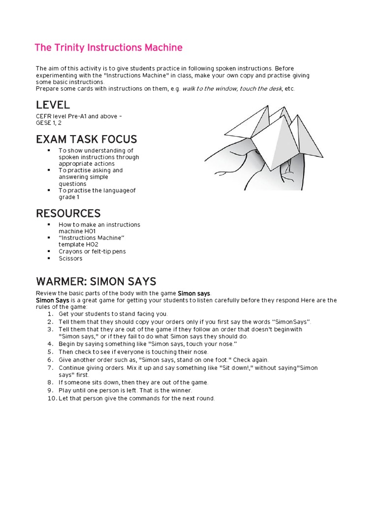 Simon Says Pre-A1-A1-Instructions-Machine | PDF | Cognition