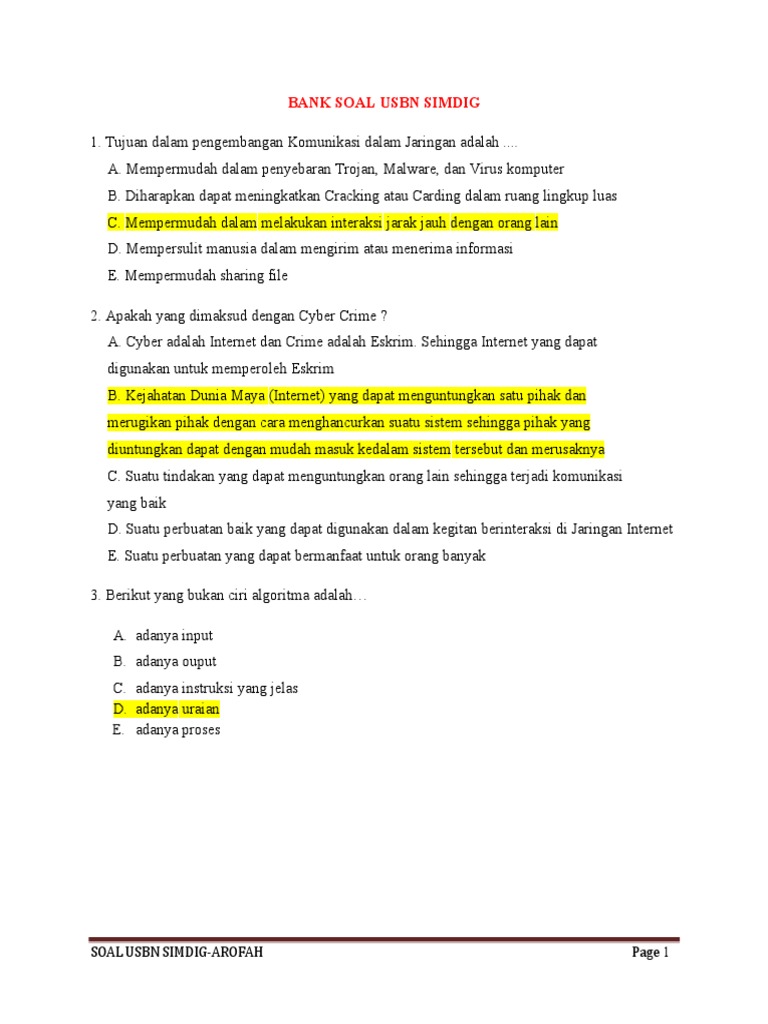 Bank Soal Simdig 2022 | PDF | Game & Aktivitas | Komputer