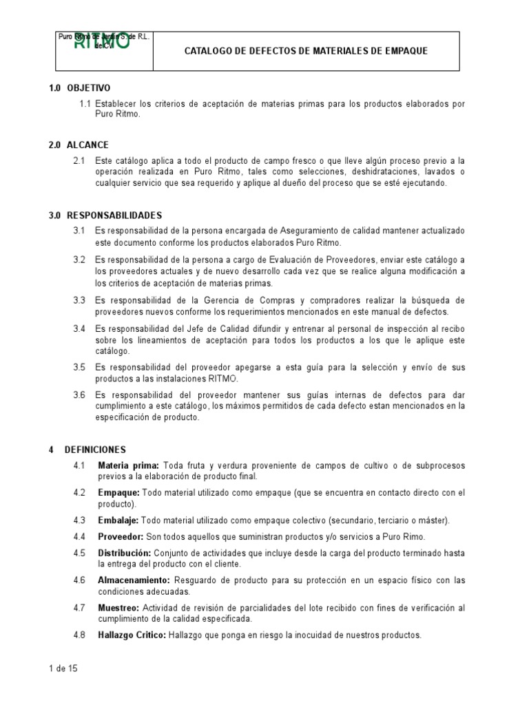 Catálogo de Defectos de Empaque | PDF | Agua | Descomposición