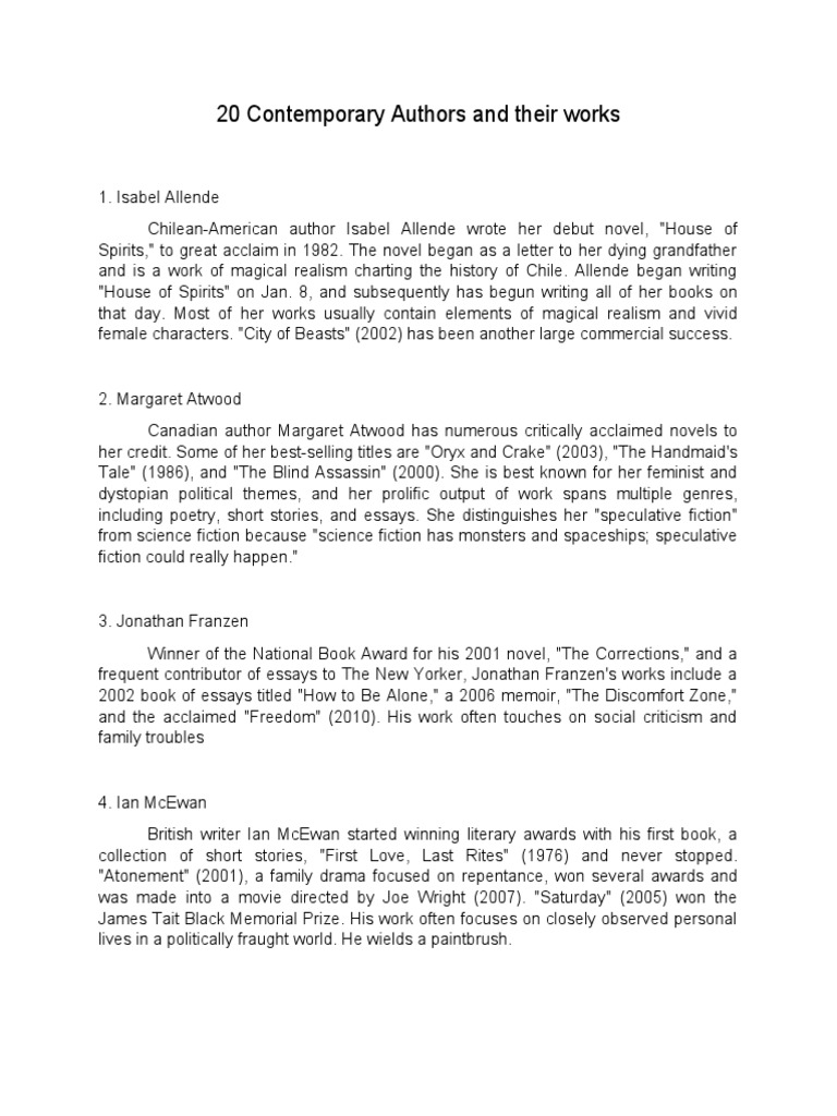Notable Contemporary Authors and Works | PDF