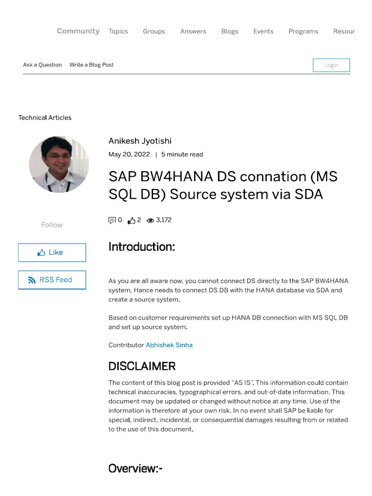 SAP BW4HANA-DataSource Connection (MS SQL DB) Source System Via SDA | PDF