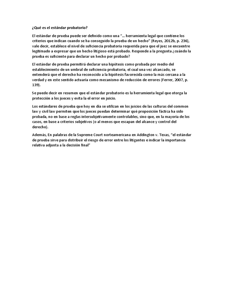 Definición del estándar probatorio | PDF | Derecho