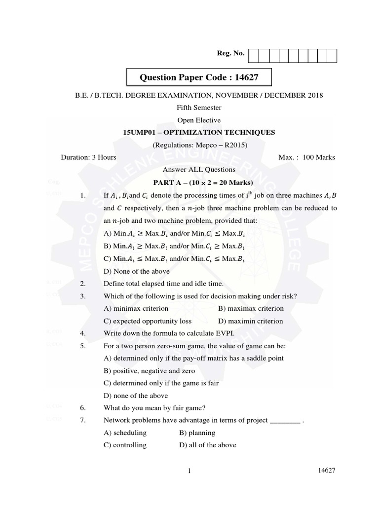 Optimization Techniques Question Paper with Solutions | PDF ...