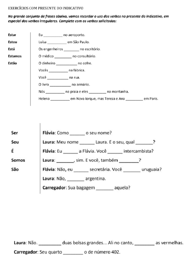 Exercícios verbos no presente | PDF