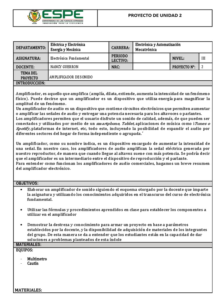 PROYECTO Unidad 2 | PDF | Amplificador | Altoparlante