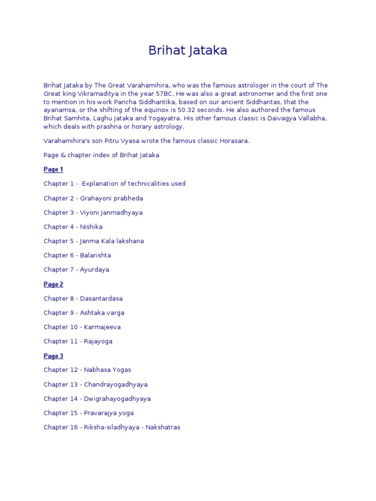 Brihat Jataka: Astrology Insights | PDF | Planets In Astrology | Hindu ...