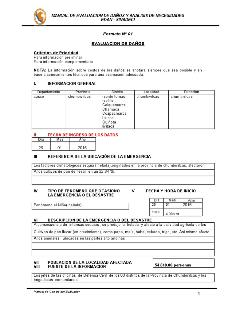 Formatos EDAN | PDF | Alcantarillado | Infraestructura