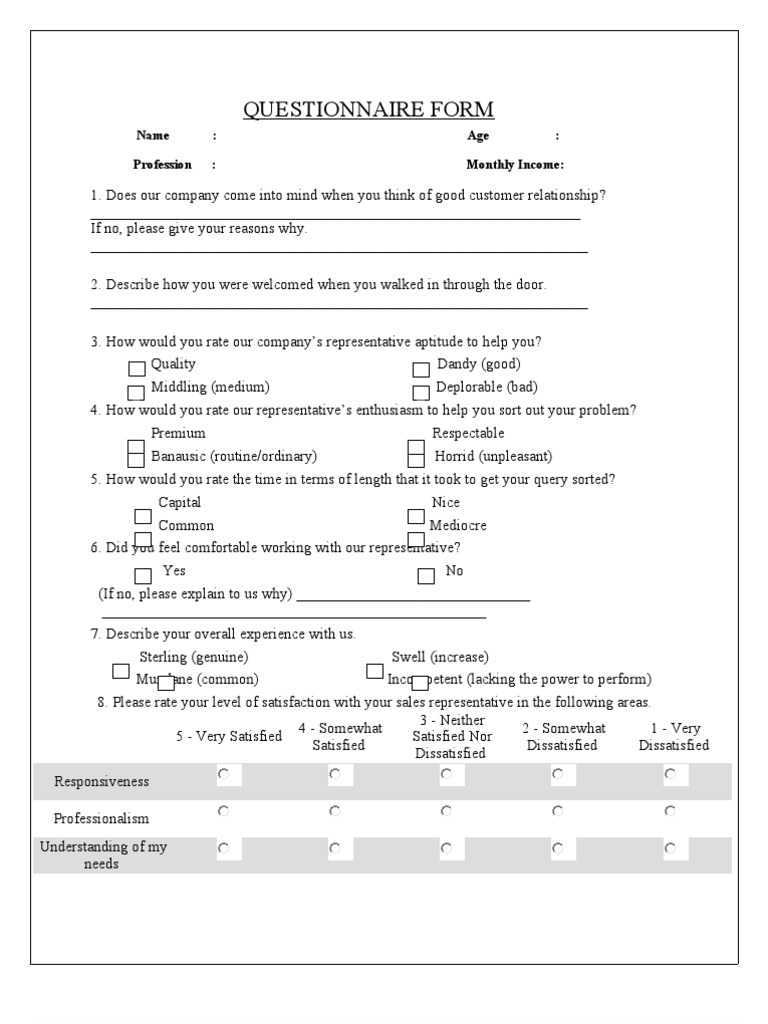 Crm Questionnaire