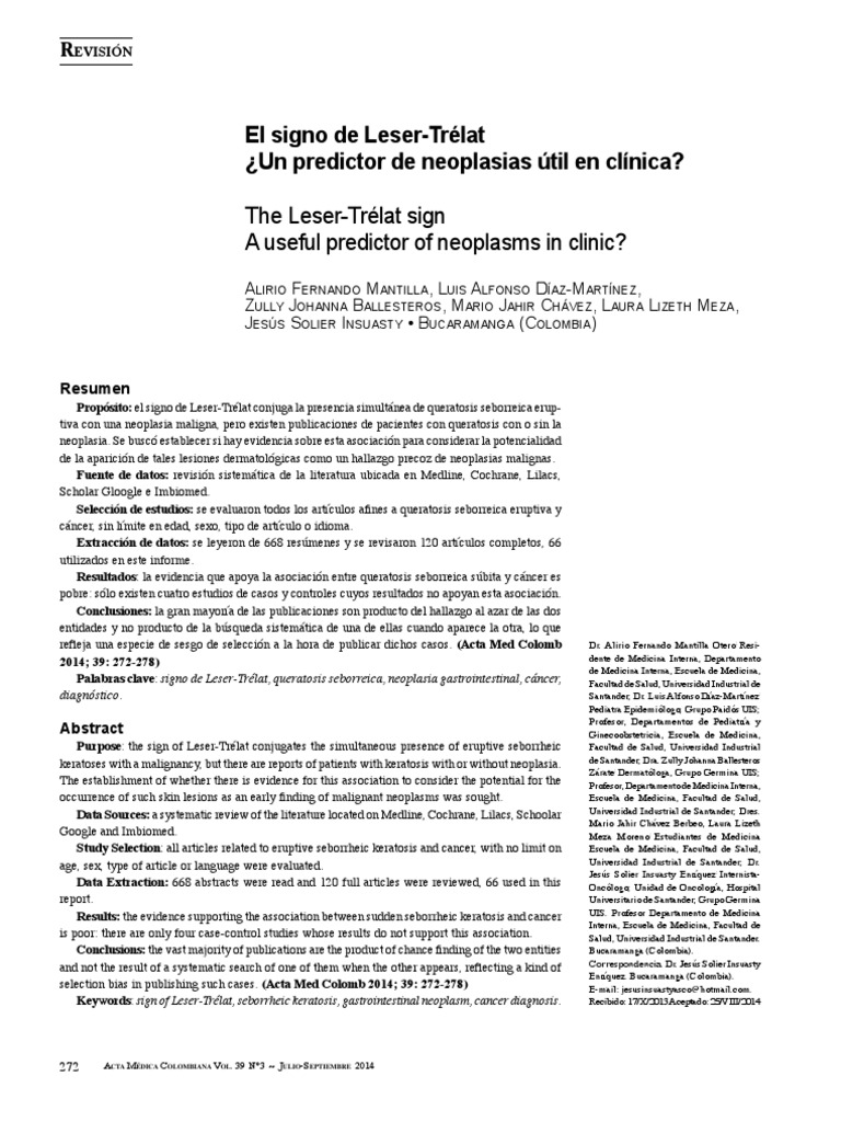 El Signo de Leser-Trélat ¿Un Predictor de Neoplasias Útil en Clínica ...