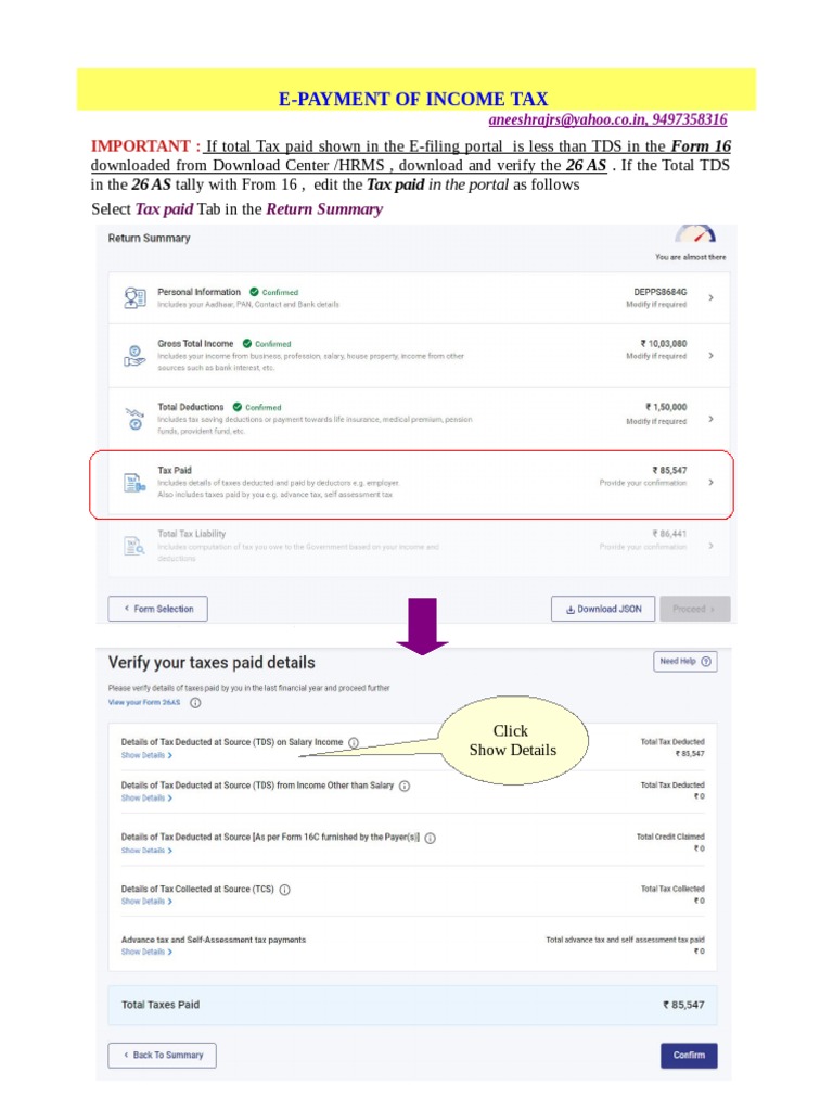 Notes On E-Payment of Income Tax | PDF | Taxes | Payments