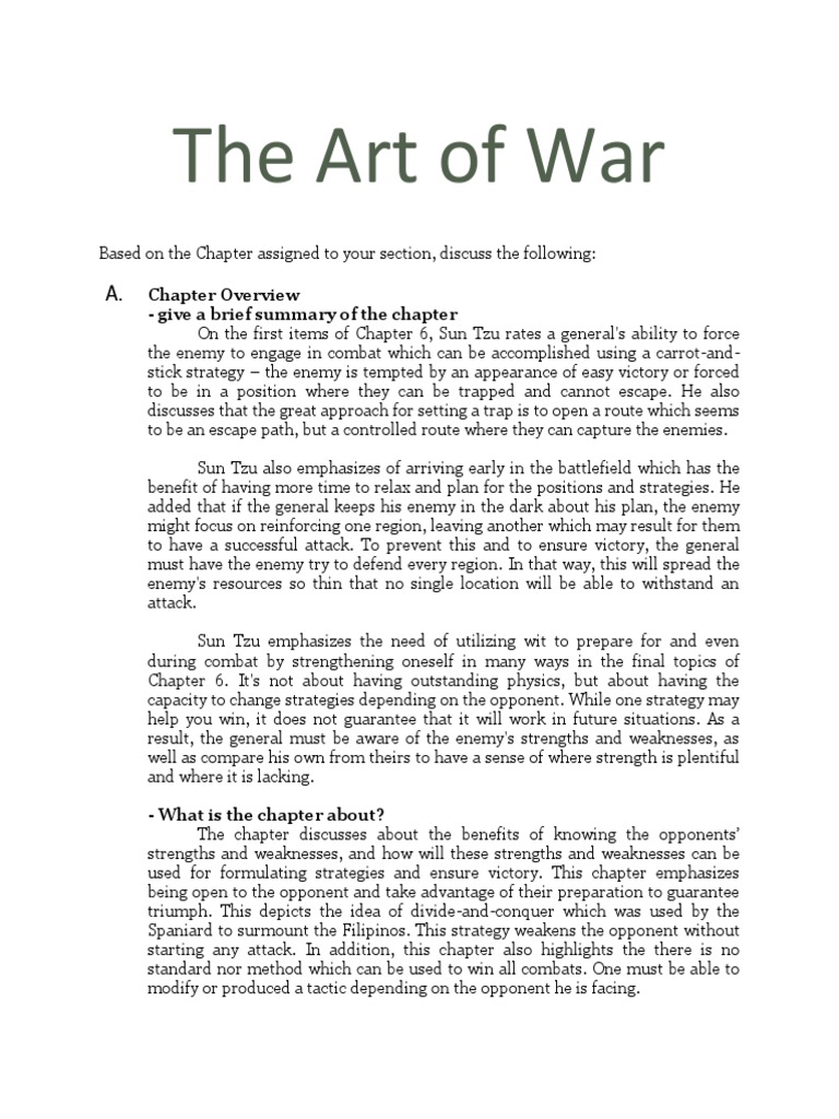 The Art of War: Chapter Overview - Give A Brief Summary of The Chapter ...