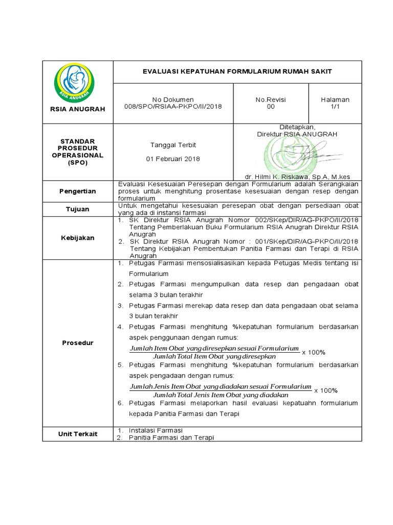 Spo Evaluasi Kepatuhan Formularium Pdf