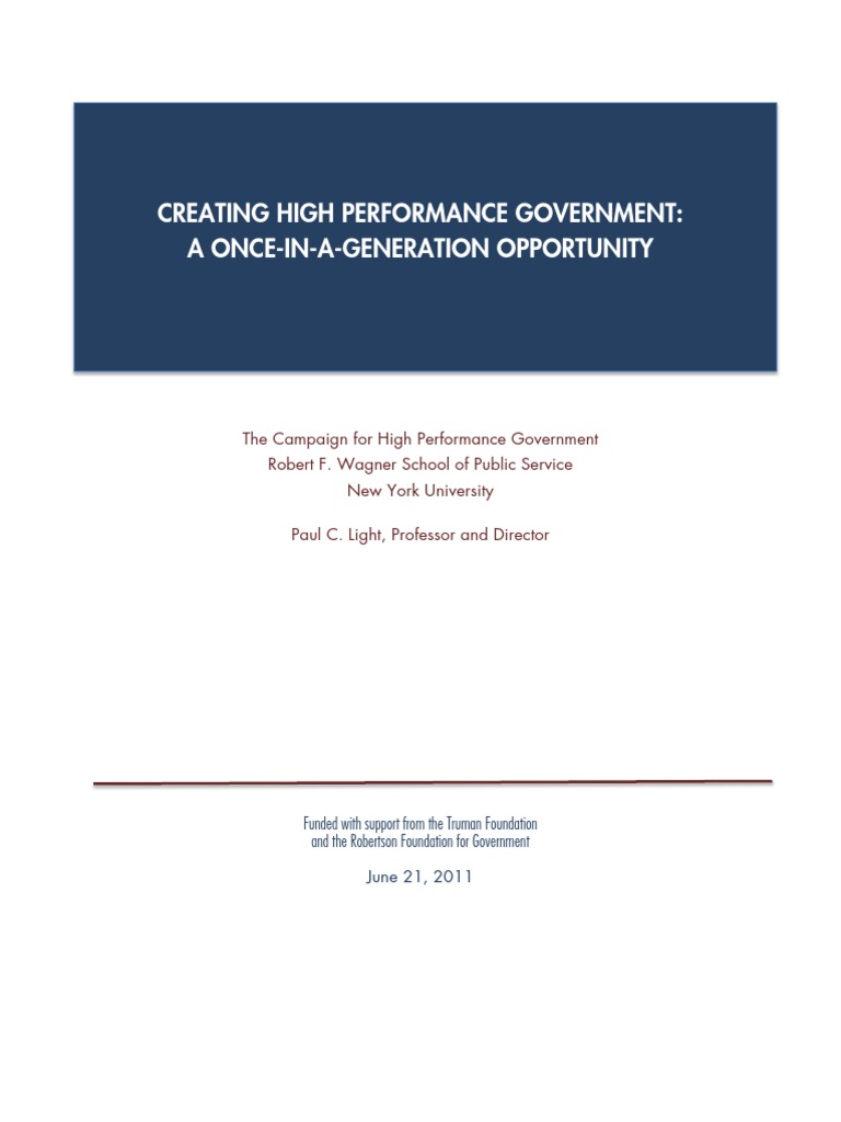 Creating High Performance Government: A Once-In-A-Generation ...