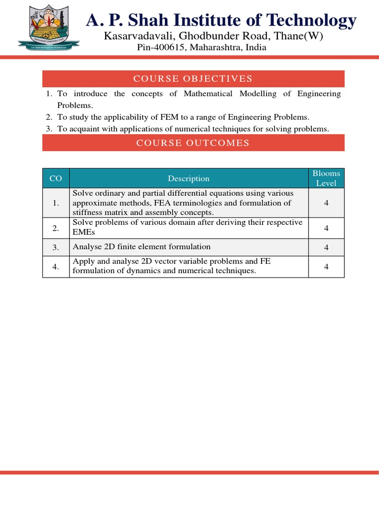 Course Objectives, Course Outcomes, CO Mapping With PO and PSO ...