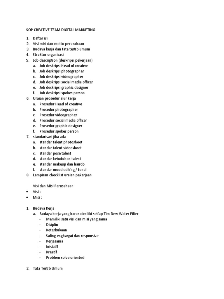 Sop Creative Team Digital Marketing | PDF