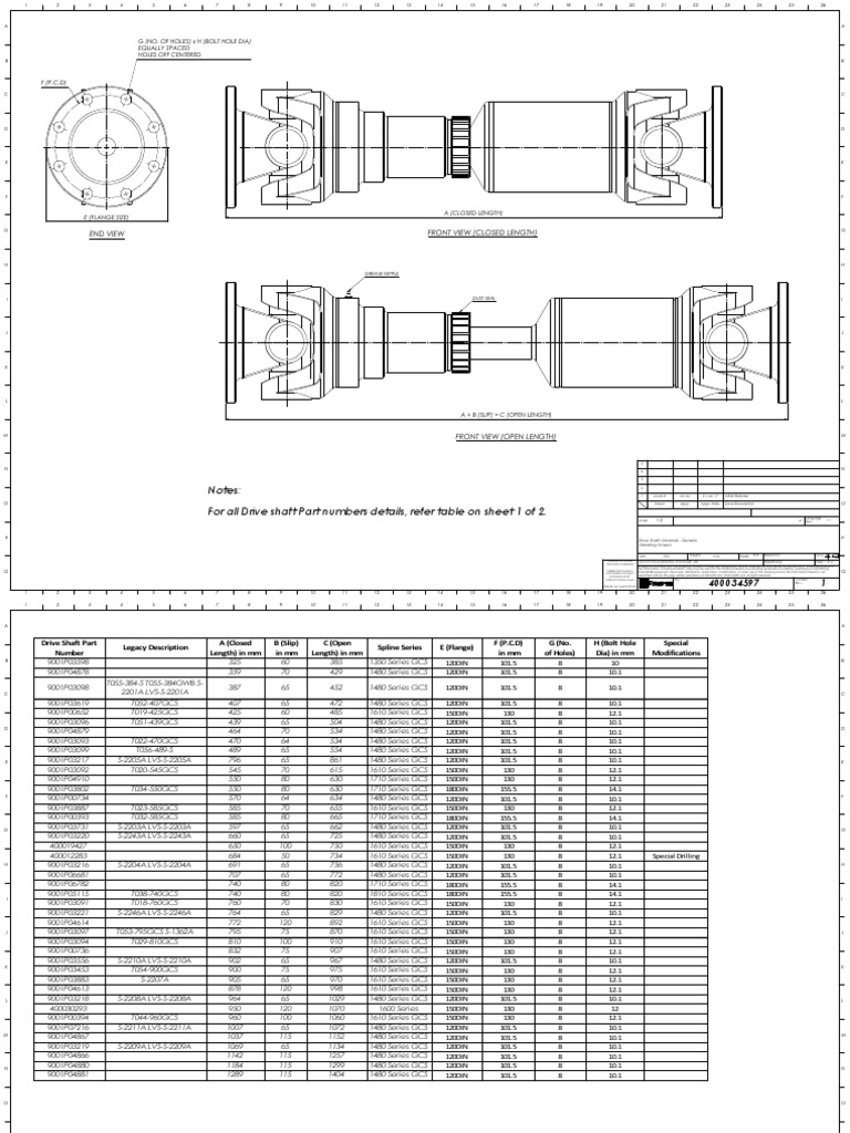 Notes: For All Drive Shaft Part Numbers Details, Refer Table On Sheet 1 ...