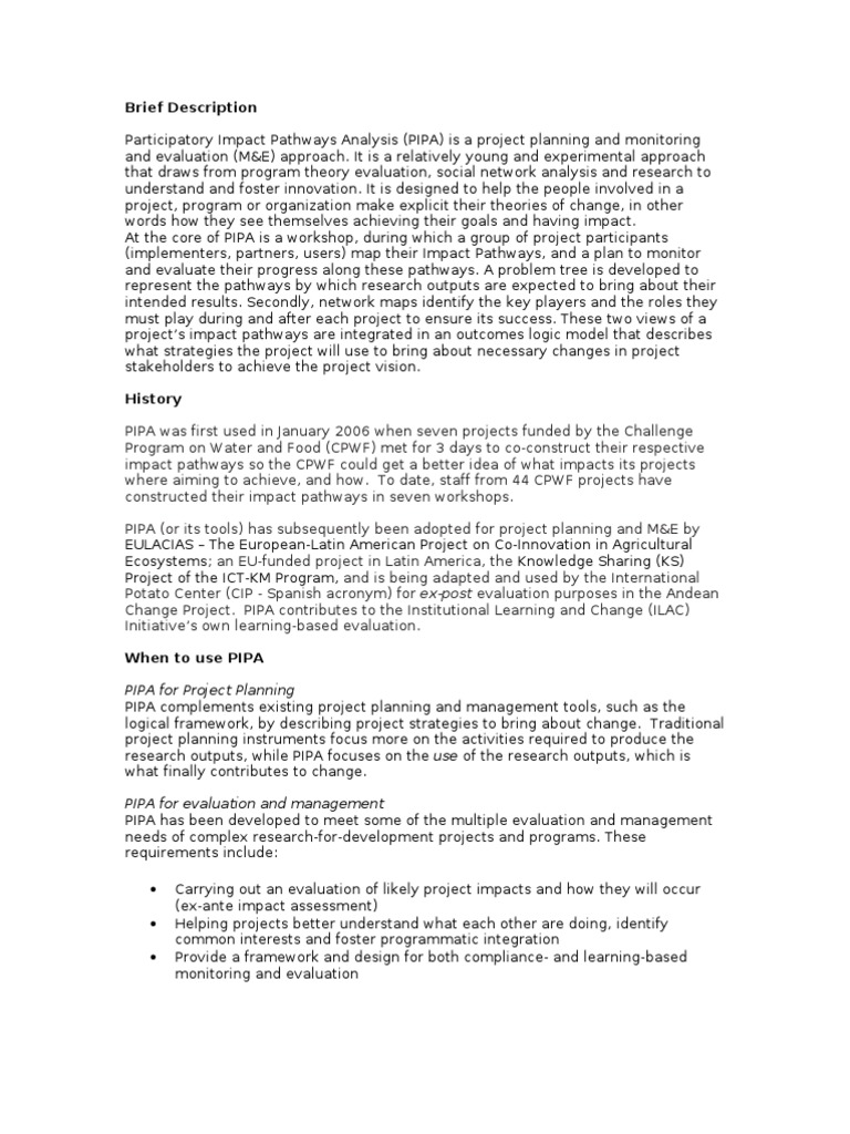 Brief Description: PIPA For Project Planning | PDF | Cognition ...