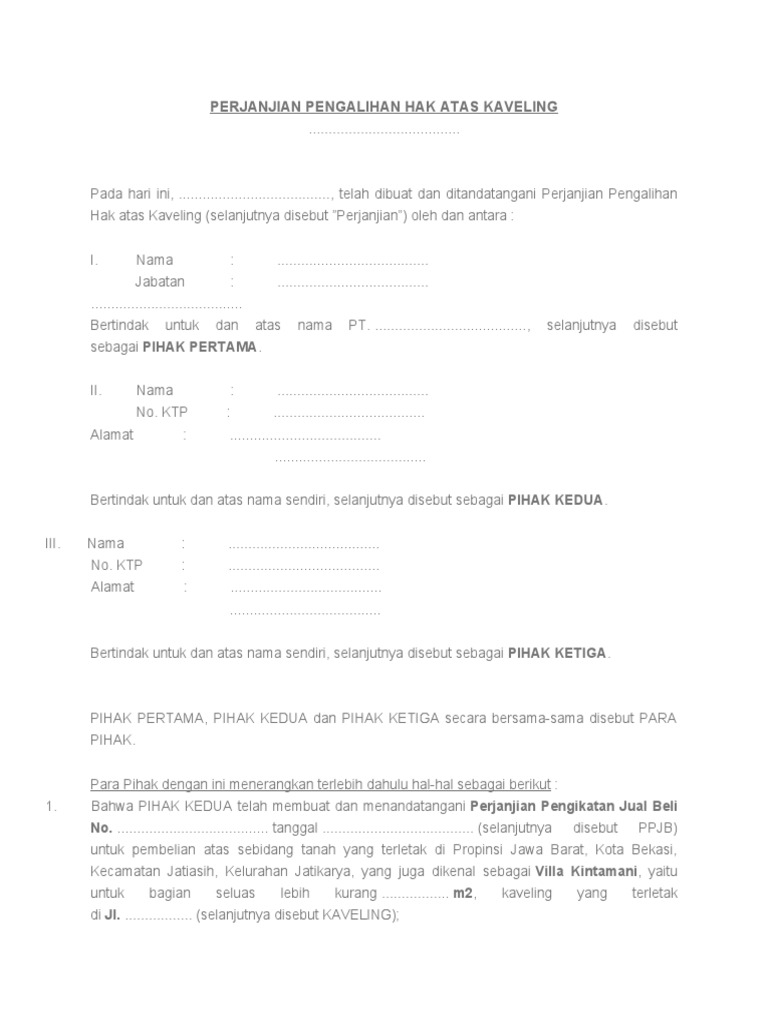 Perjanjian Pengalihan Hak Atas Kaveling | PDF