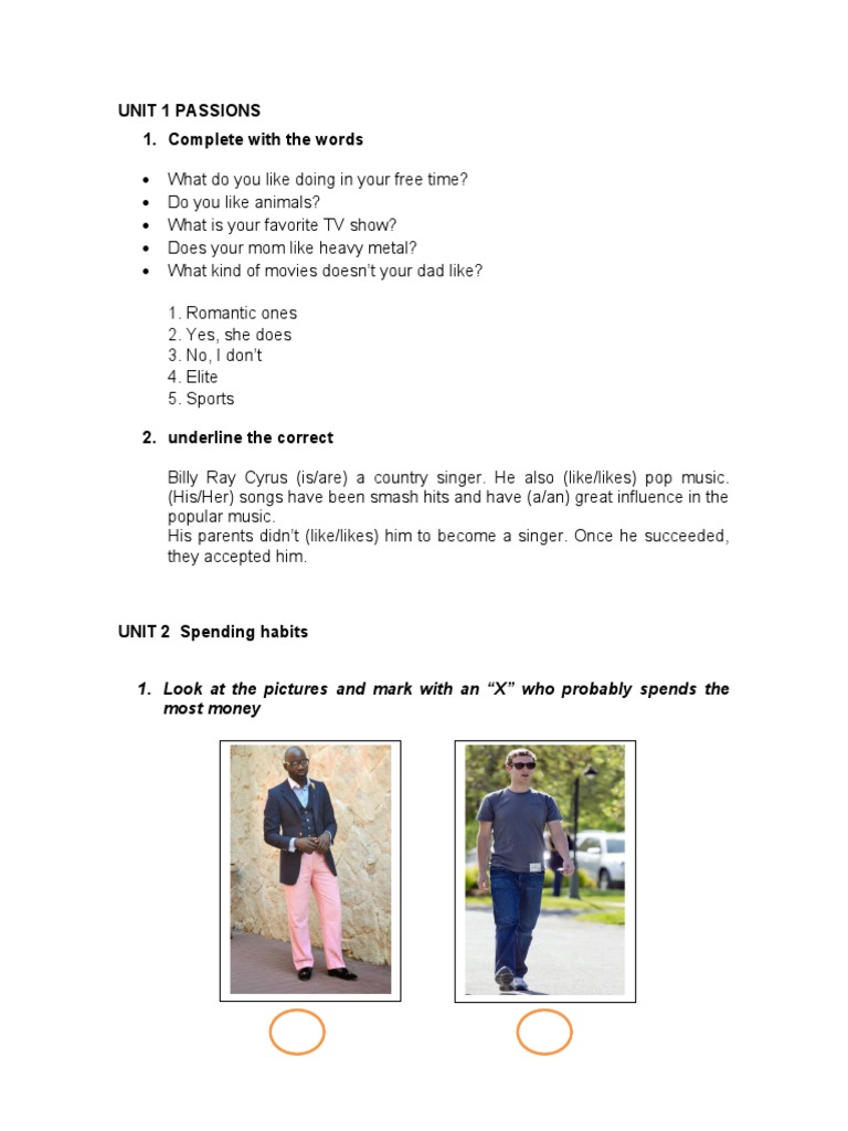 Unit 1 Passions 1. Complete With The Words | PDF