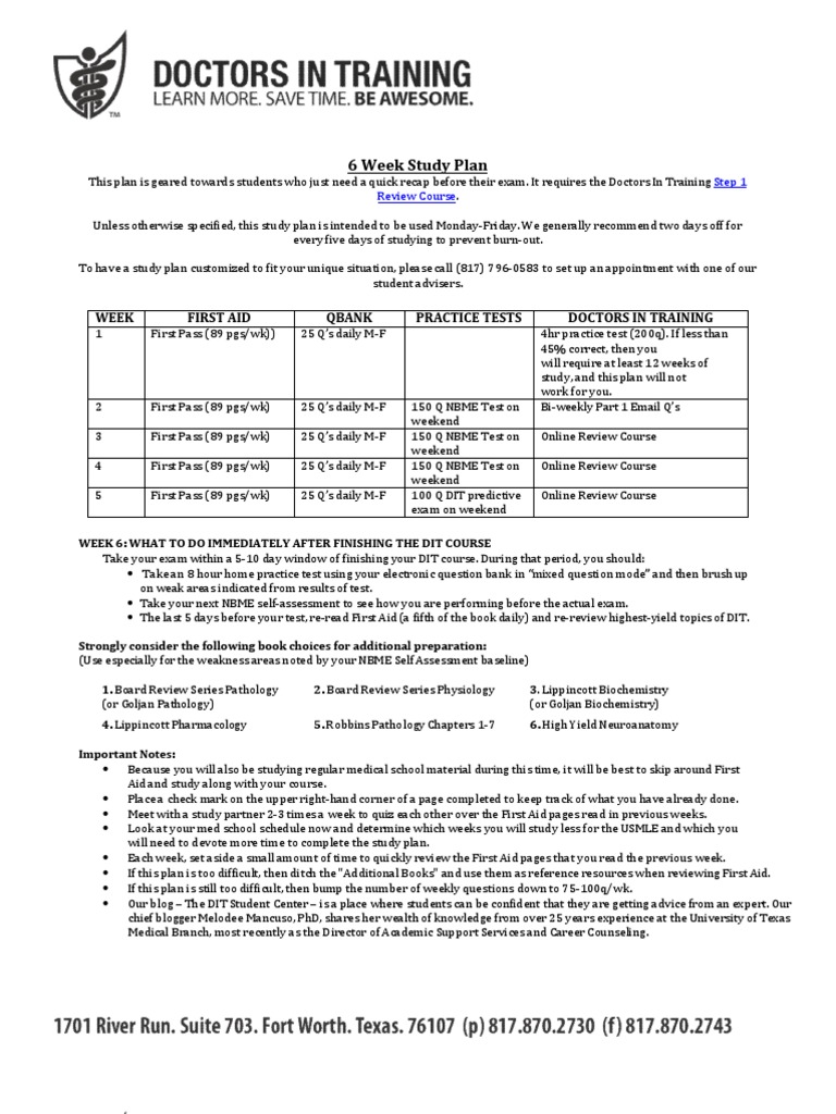 Step1 6week DIT StudyPlan | PDF | Medical School | Test (Assessment)