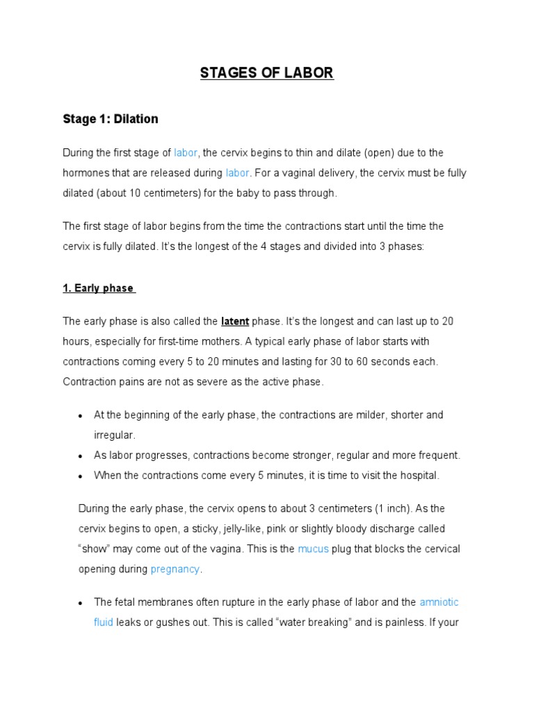 Stages of Labor: Stage 1: Dilation | Download Free PDF | Childbirth ...