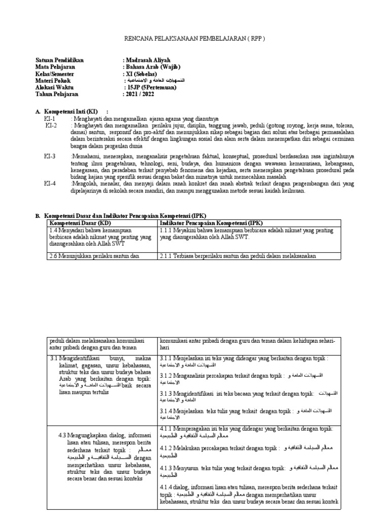 Rencana Pelaksanaan Pembelajaran (RPP) | PDF