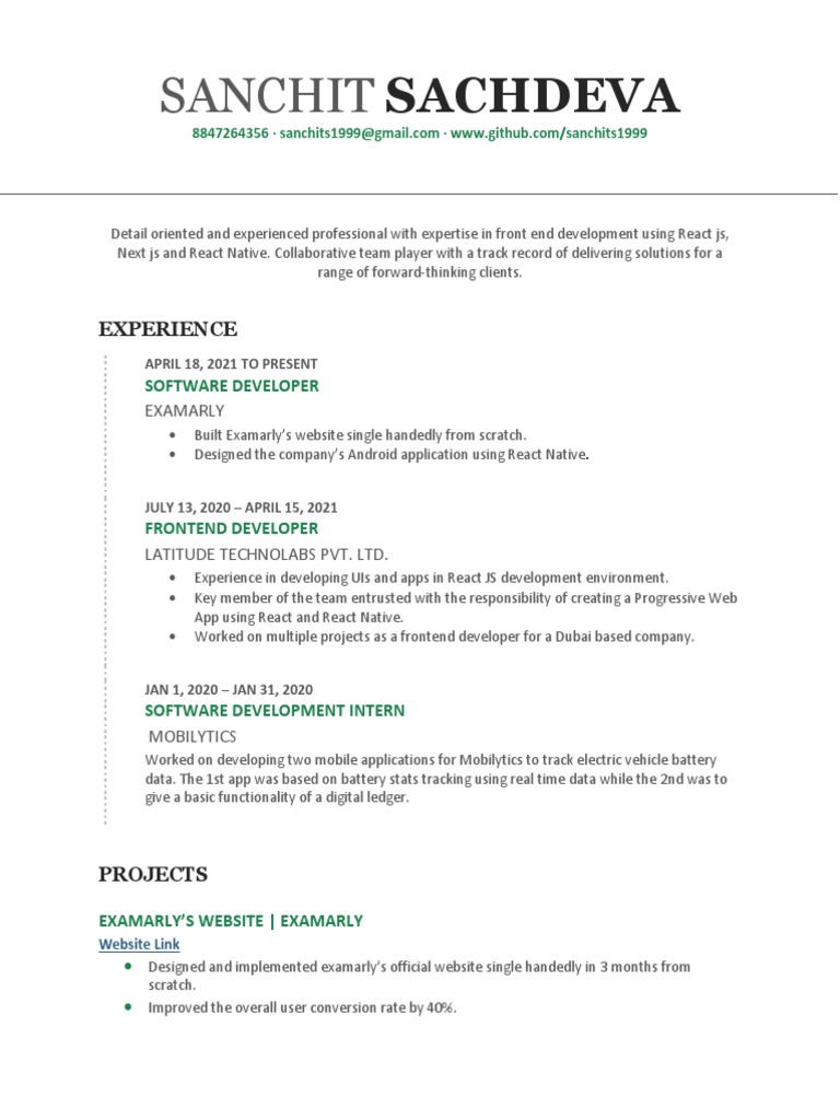 Sanchit Sachdeva - Resume | Download Free PDF | Mobile App | Websites