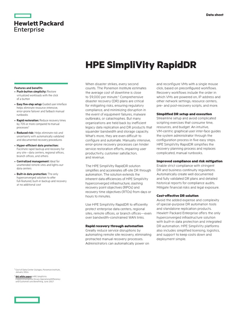 HPE SimpliVity RapidDR Data Sheet | PDF | Automation | Data Center