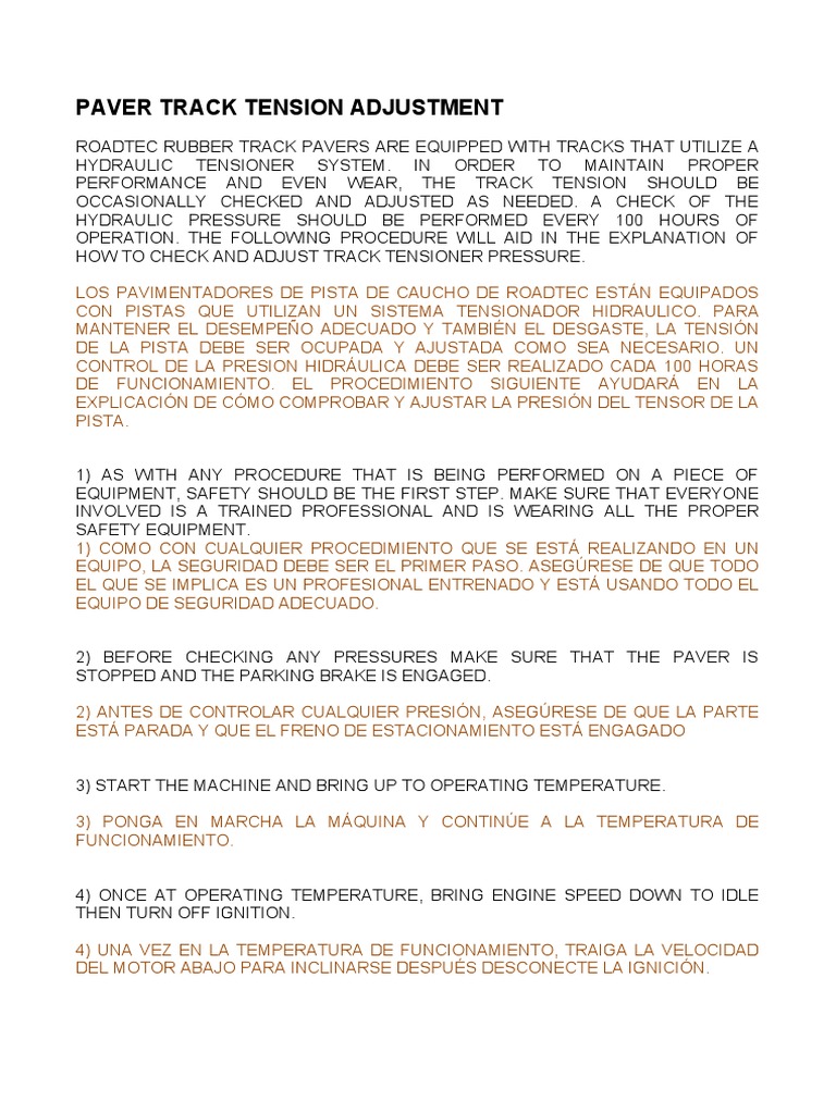 Paver Track Tension Adjustment Roadtec | PDF