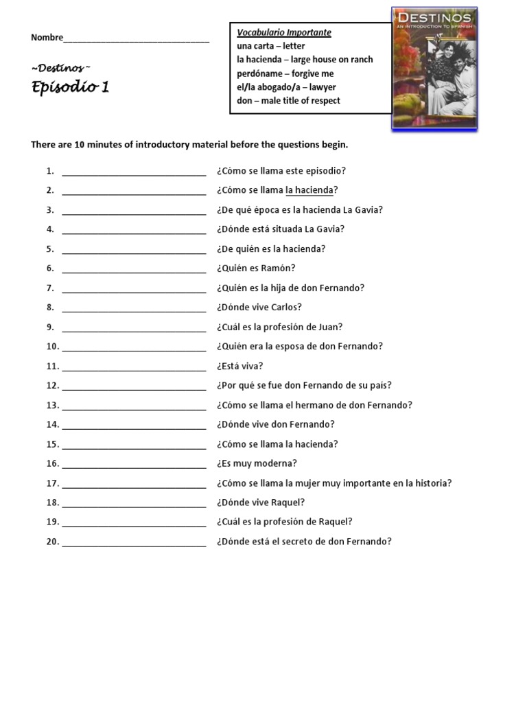 Destinos Ep 01 Preguntas | PDF