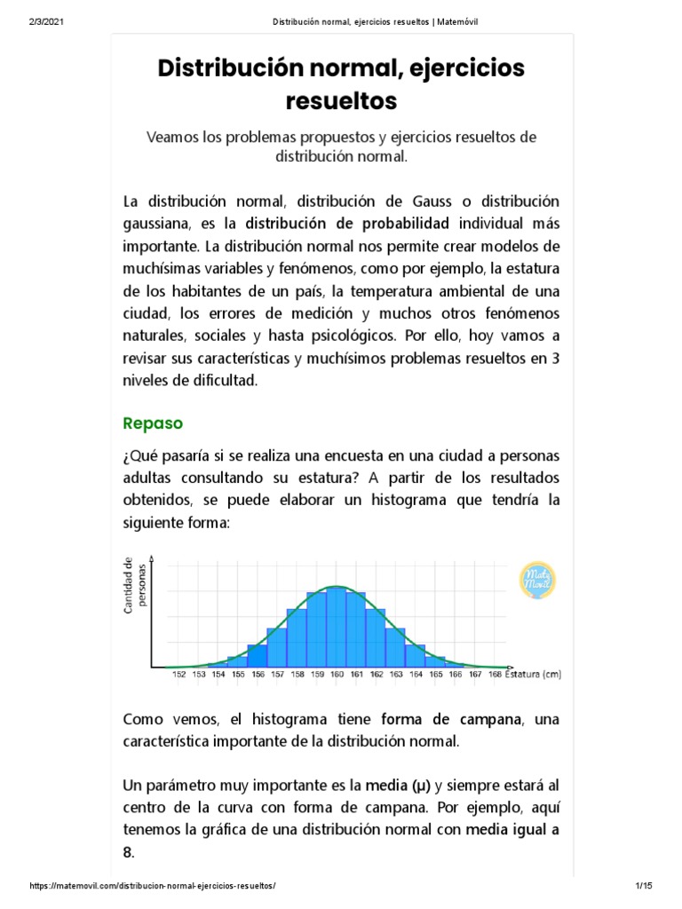 Distribución Normal, Ejercicios Resueltos - Matemóvil | PDF | Distribución normal | Desviación ...