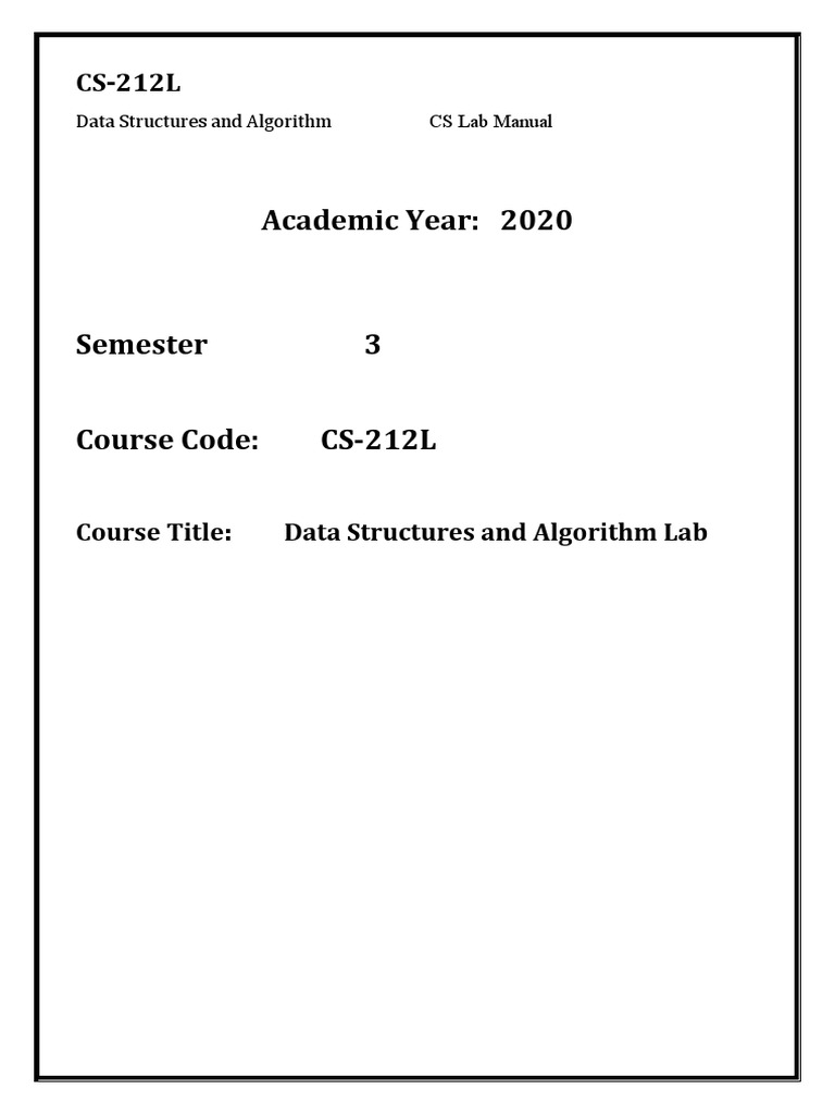 Cs 212l Data Structures And Algorithm Cs Lab Manual Pdf Subroutine Pointer Computer
