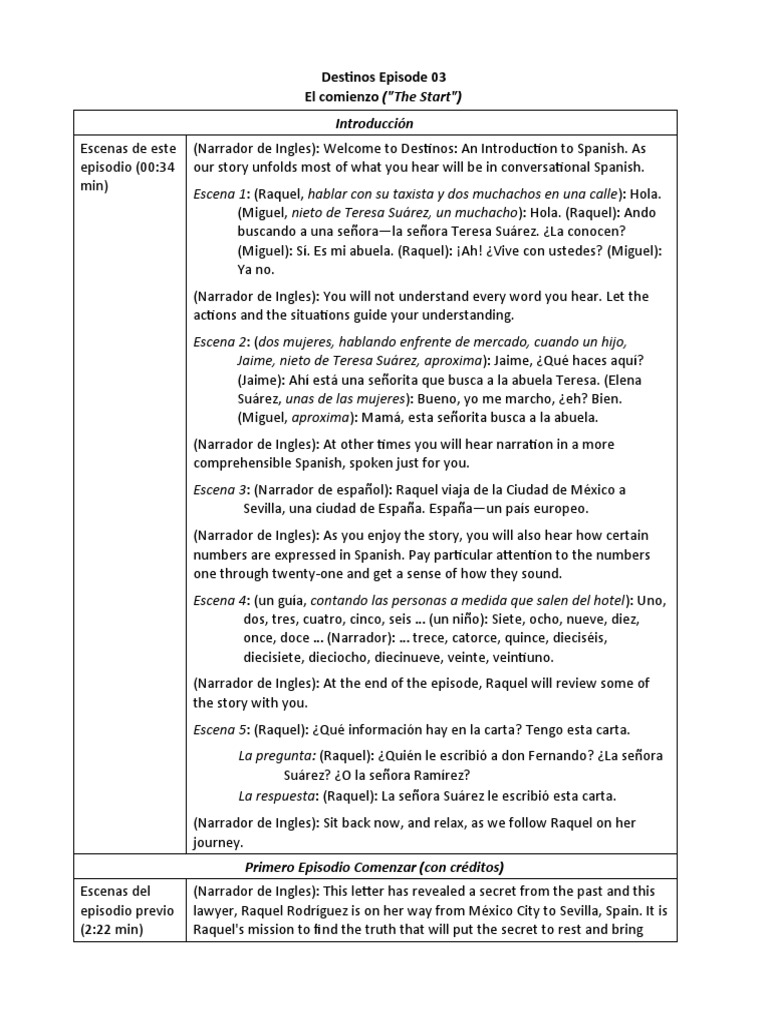 Destinos Ep 03 - Transcript (MSWord) | PDF | Rachel