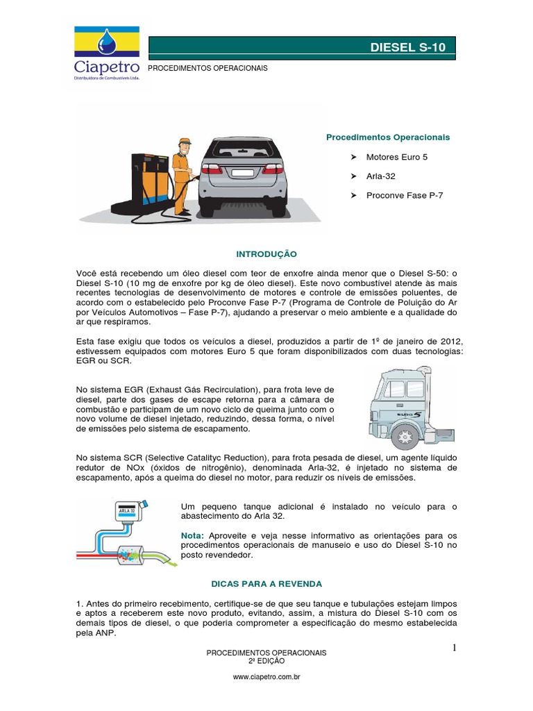 Procedimentos para manuseio do Diesel S-10 | PDF | Diesel | Combustão