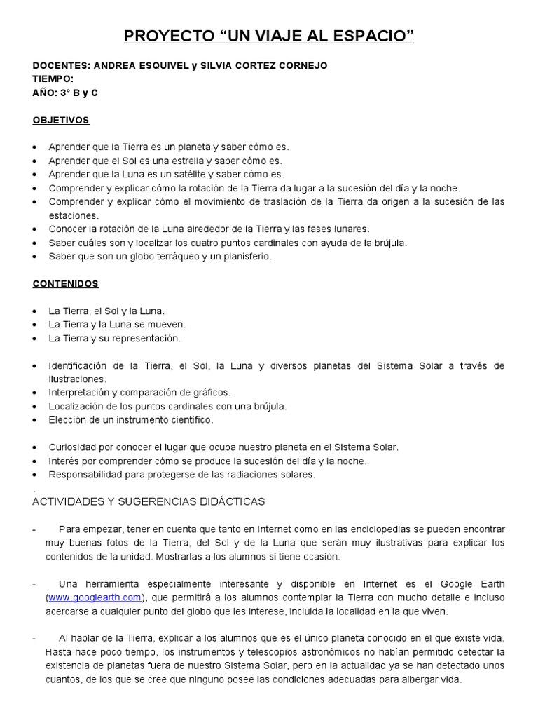 Un Viaje Al Espacio 3° C | PDF | Tierra | Dom