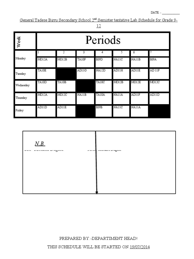Periods: General Tadese Birru Secondary School 2 Semister Tentative Lab ...