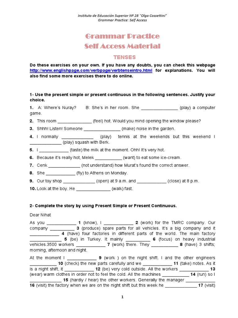 Grammar Practice Self Access Material: Tenses | PDF | Ellipsis ...