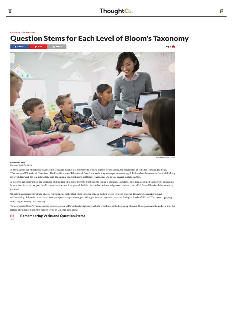 Bloom's Taxonomy Question Stems Guide | PDF | Cognitive Science | Cognition