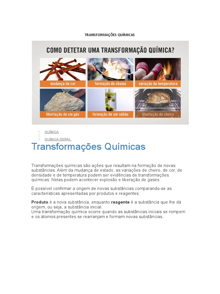 Transformações Químicas 2 | PDF | Reações químicas | Química